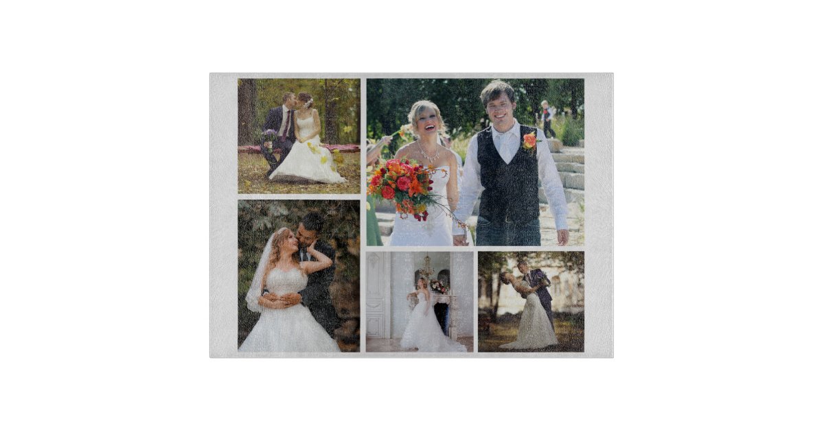 Create Your Own 5 Photo Wedding Collage Cutting Board | Zazzle