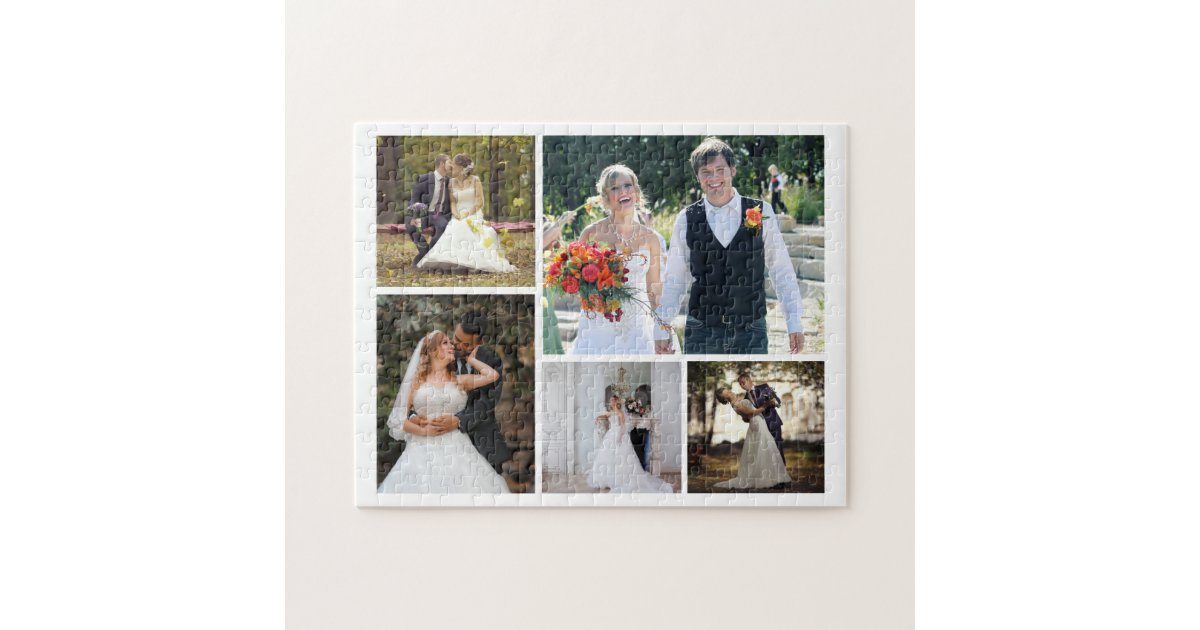 Create Your Own 5 Photo Wedding Collage Jigsaw Puzzle | Zazzle