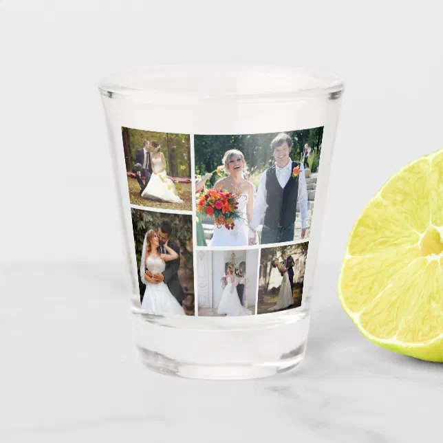 Create Your Own 5 Photo Wedding Collage Shot Glass | Zazzle