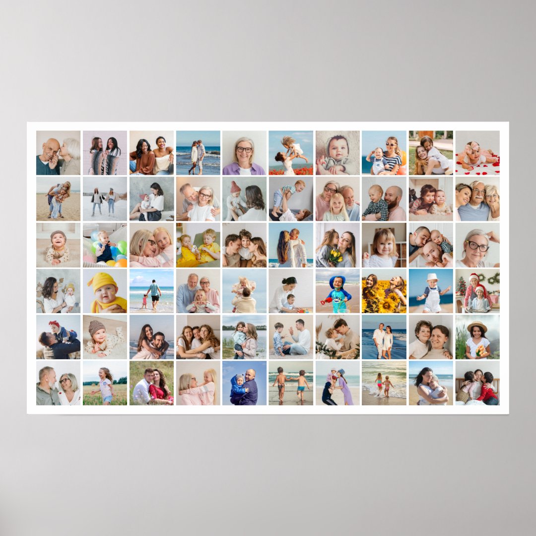 Create Your Own 60 Photo Collage Editable Color Poster | Zazzle