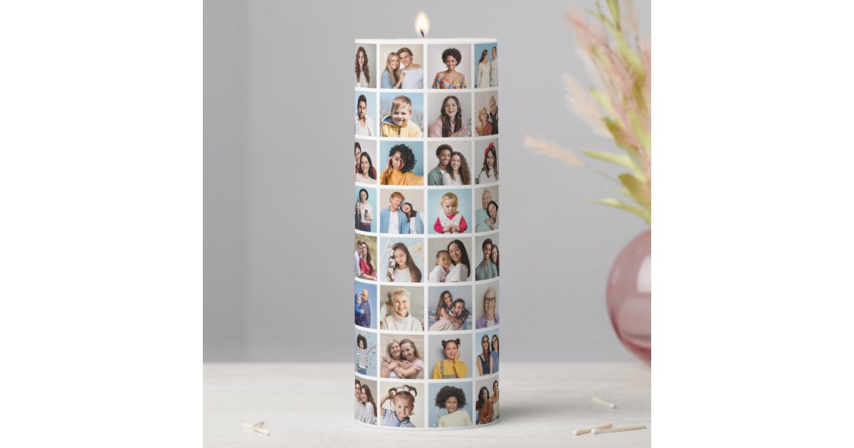 Create Your Own 64 Photo Collage Pillar Candle | Zazzle