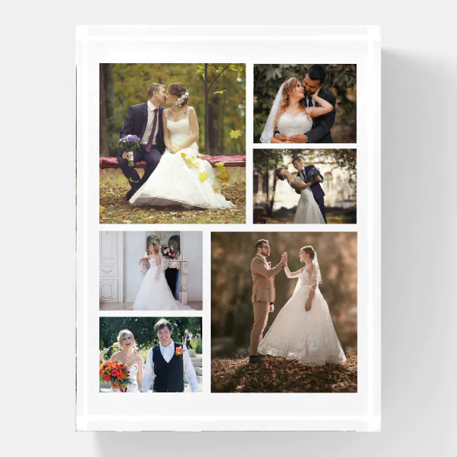 Create Your Own 6 Photo Wedding Collage Paperweight | Zazzle