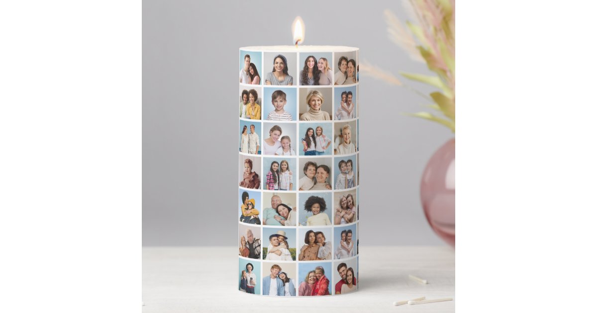 Create Your Own 70 Photo Collage Pillar Candle | Zazzle