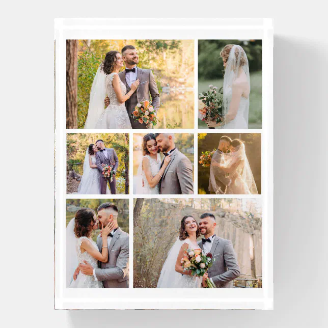 Create Your Own 7 Photo Wedding Collage Paperweight | Zazzle