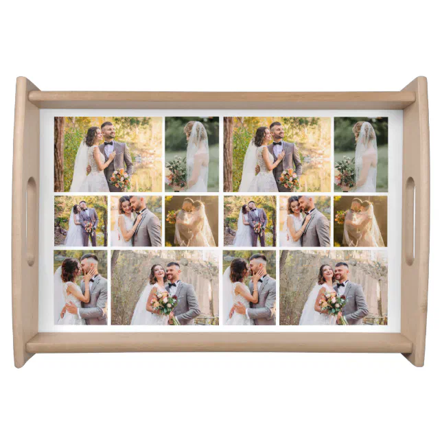 Create Your Own 7 Photo Wedding Collage Serving Tray | Zazzle