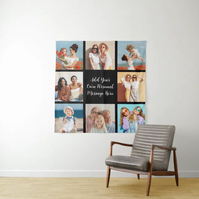 Create Your Own 8 Photo Collage Add Your Greeting Tapestry | Zazzle