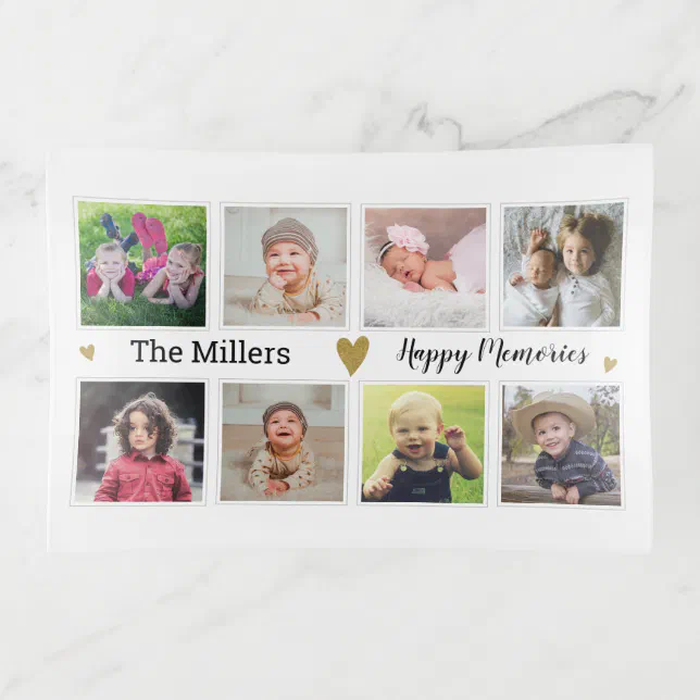Create Your Own 8 Photo Collage Family Name Trinket Tray | Zazzle