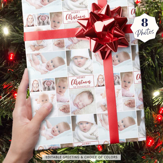 Create Your Own 8 Photo Custom Greeting and Color Wrapping Paper | Zazzle
