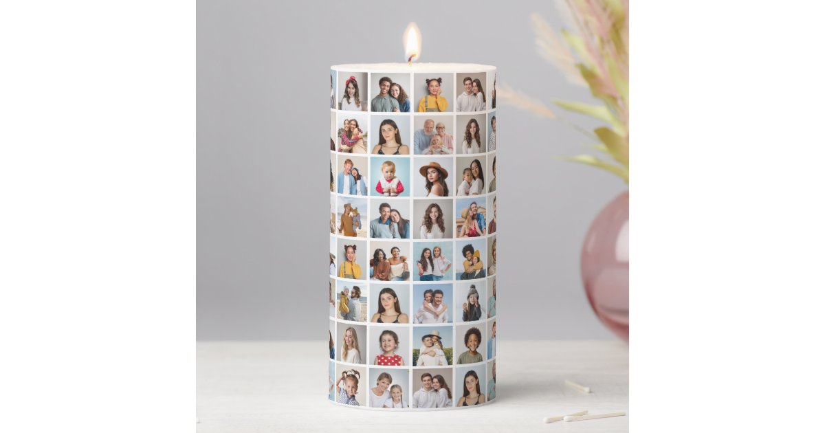 Create Your Own 96 Photo Collage Pillar Candle | Zazzle