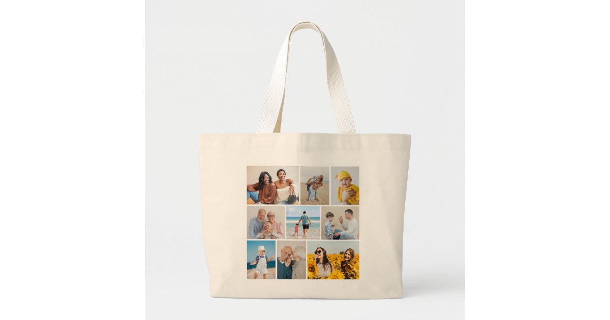 Create Your Own 9 Photo Collage Large Tote Bag | Zazzle