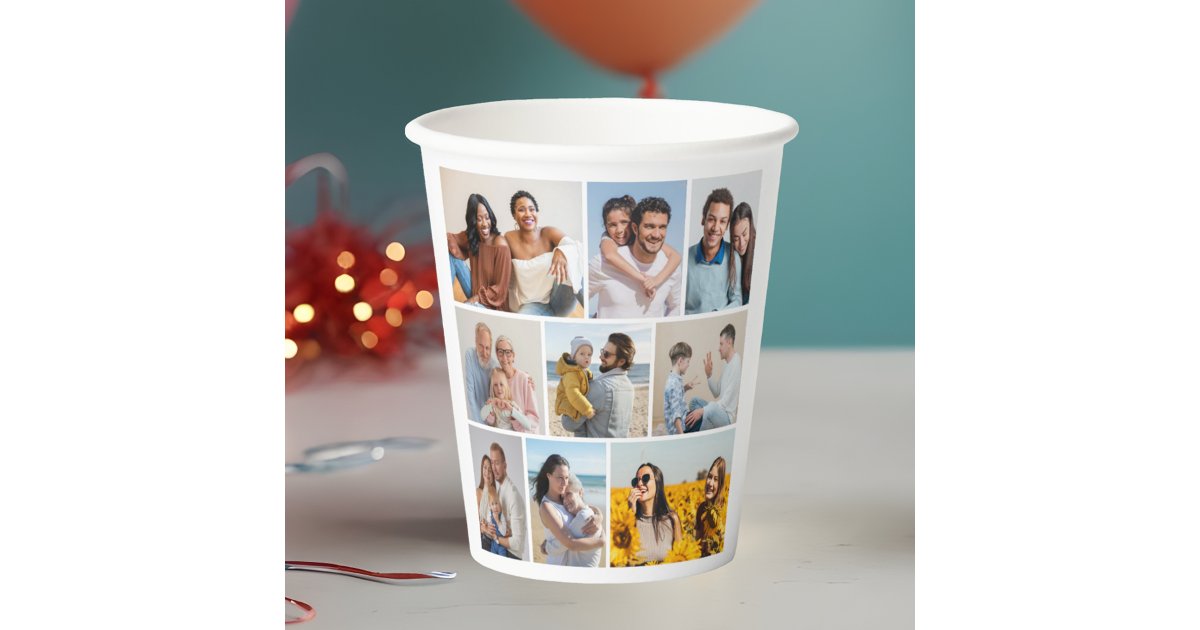 Create Your Own 9 Photo Collage Paper Cups | Zazzle