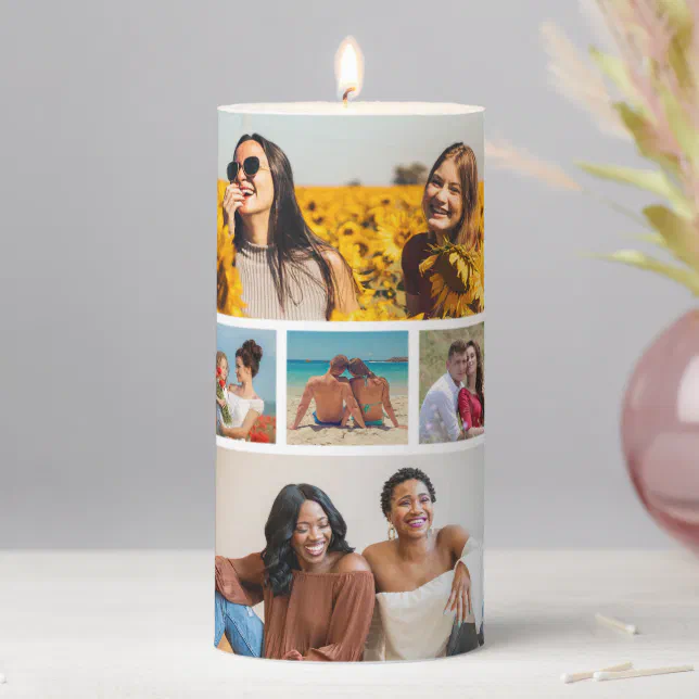 Create Your Own 9 Photo Collage Pillar Candle | Zazzle