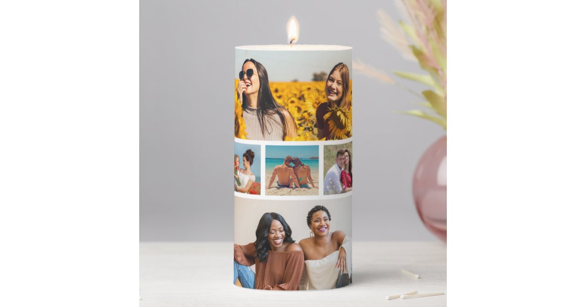 Create Your Own 9 Photo Collage Pillar Candle | Zazzle