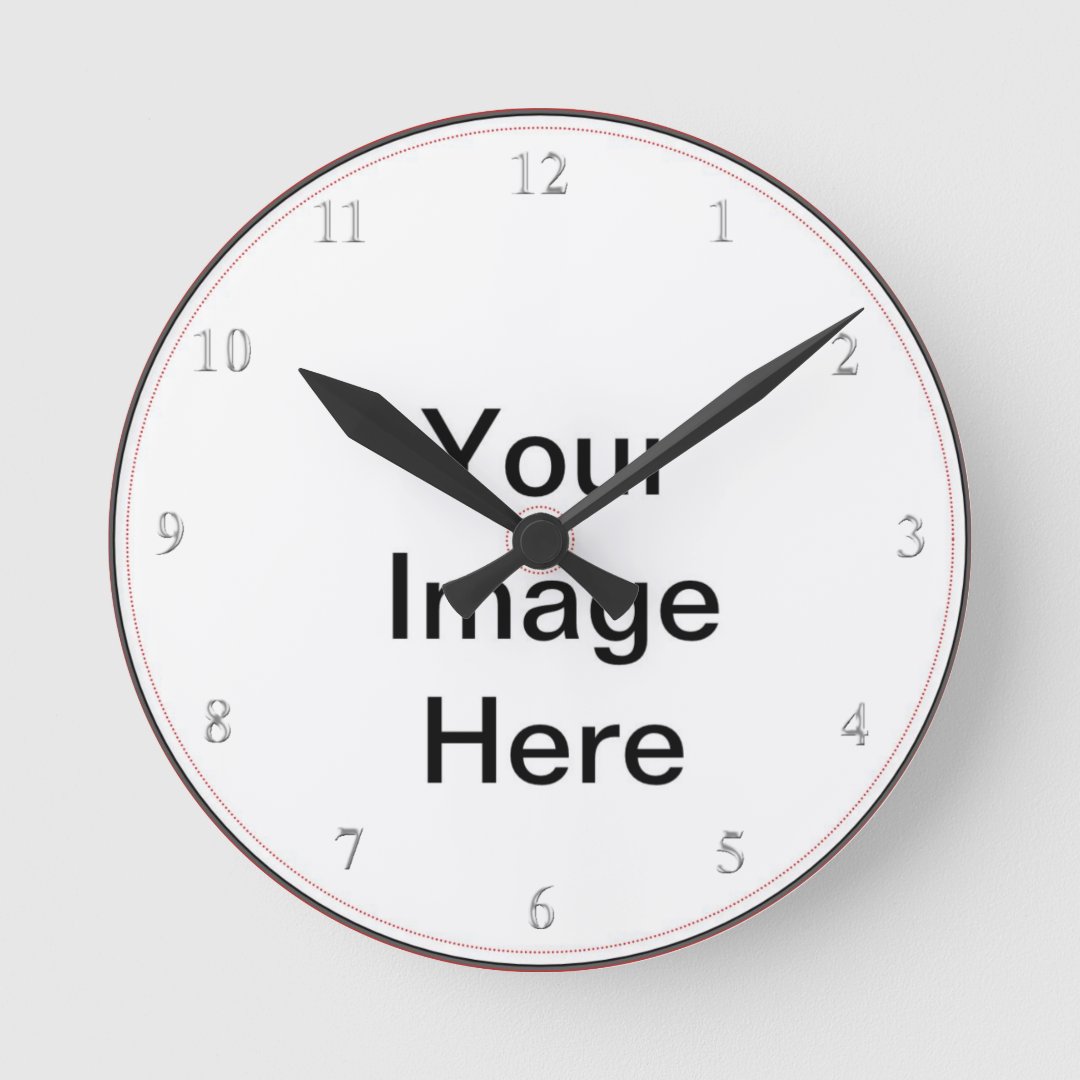 Create Your Own- Add Image Custom Text Round Clock | Zazzle