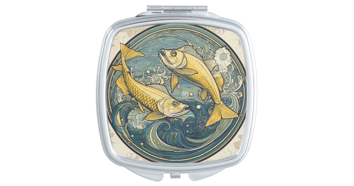 Create Your Own Art Nouveau Pisces Monogrammed Compact Mirror | Zazzle
