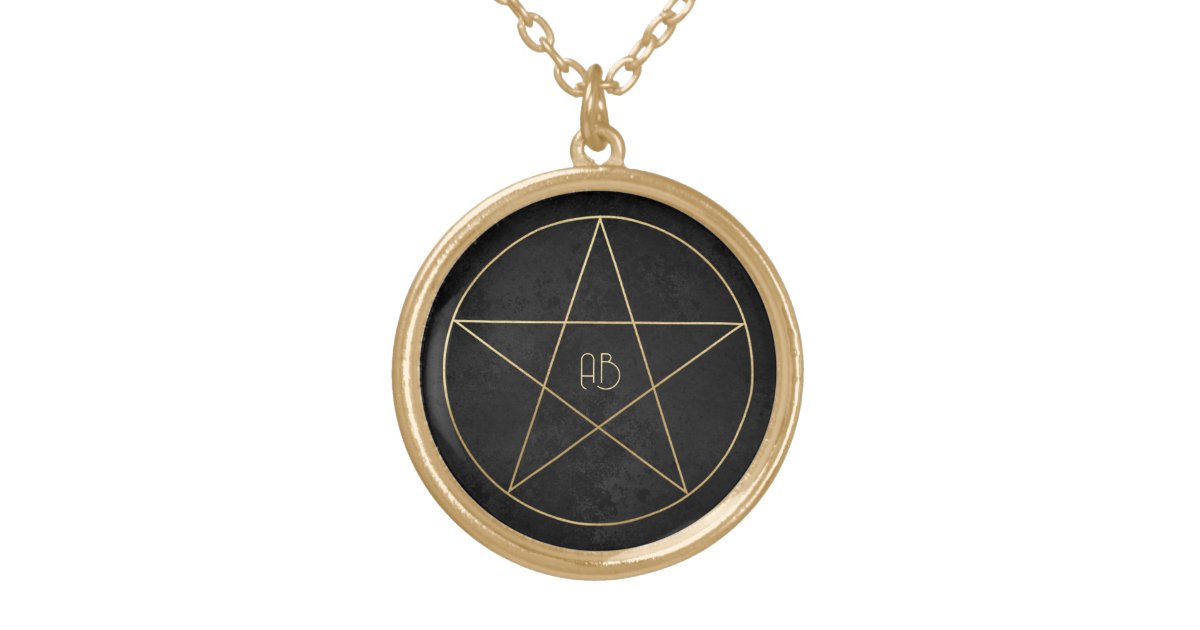 Create Your Own Black & Gold Elegant Pentacle Gold Plated Necklace | Zazzle