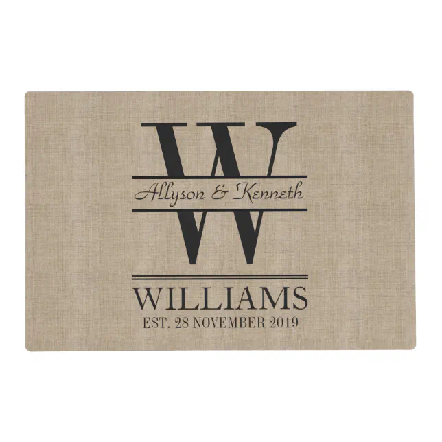 Create Your Own Burlap Logo Anniversary Monogram Placemat | Zazzle