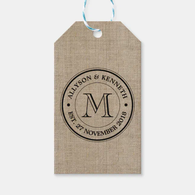 Create Your Own Burlap Retro Logo Monogram Gift Tags | Zazzle
