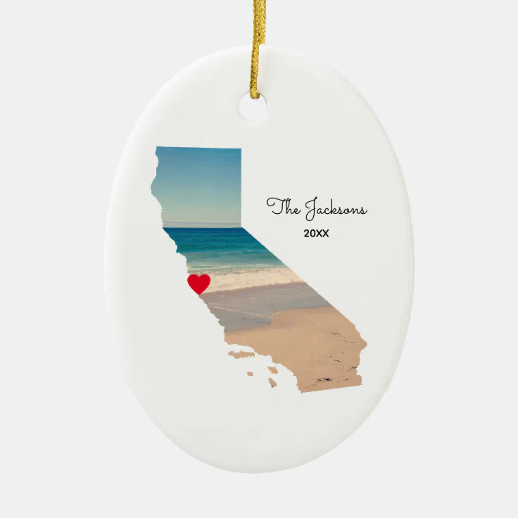 Create Your Own California Shape Vacation Photo Ceramic Ornament | Zazzle
