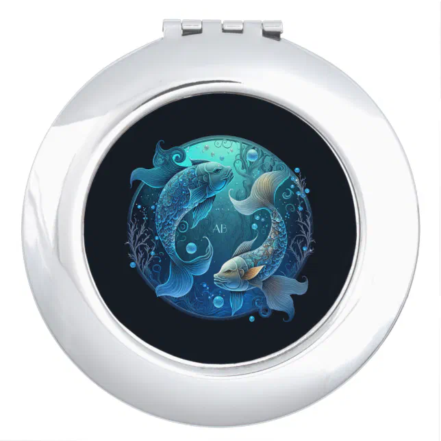 Create Your Own Celestial Pisces Monogrammed Compact Mirror | Zazzle