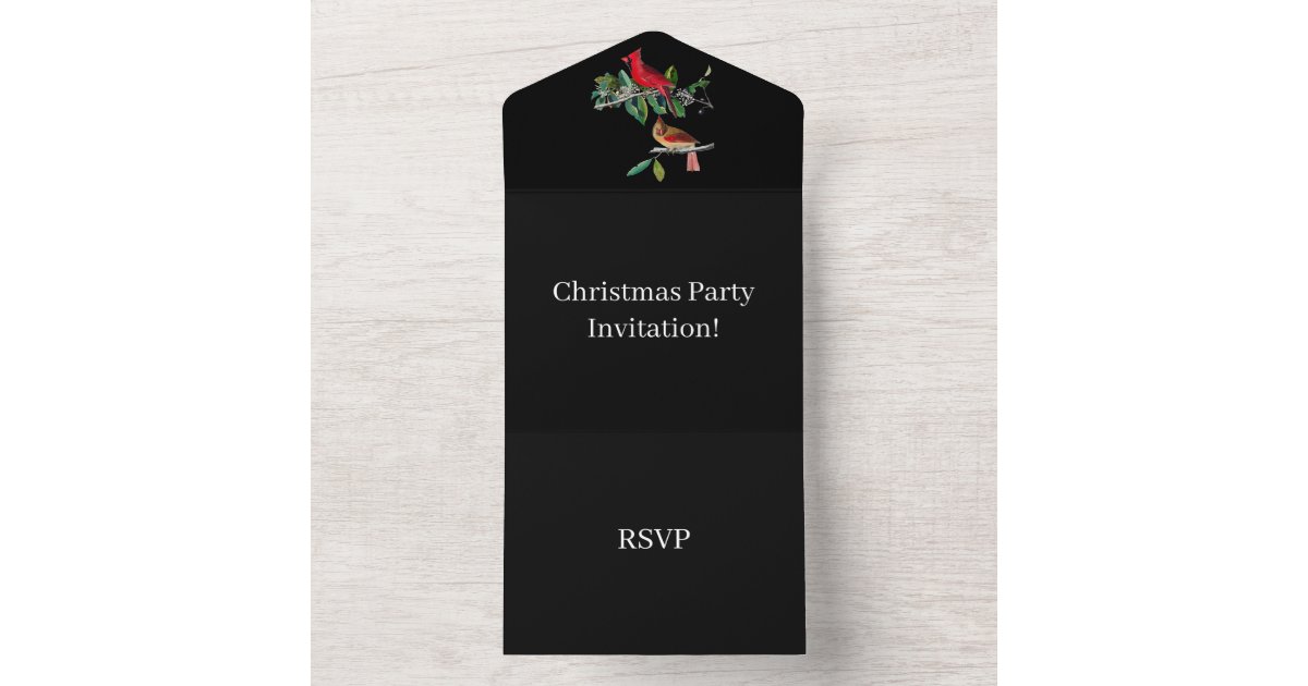Create Your Own Christmas Party RSVP Black All In One Invitation | Zazzle