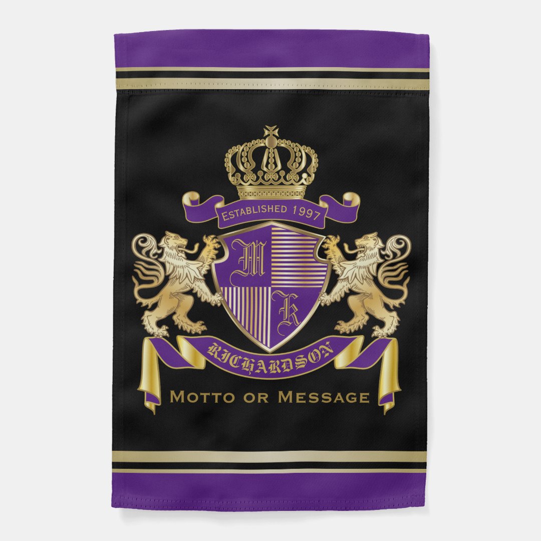 Create Your Own Coat of Arms Purple Gold Emblem Garden Flag | Zazzle