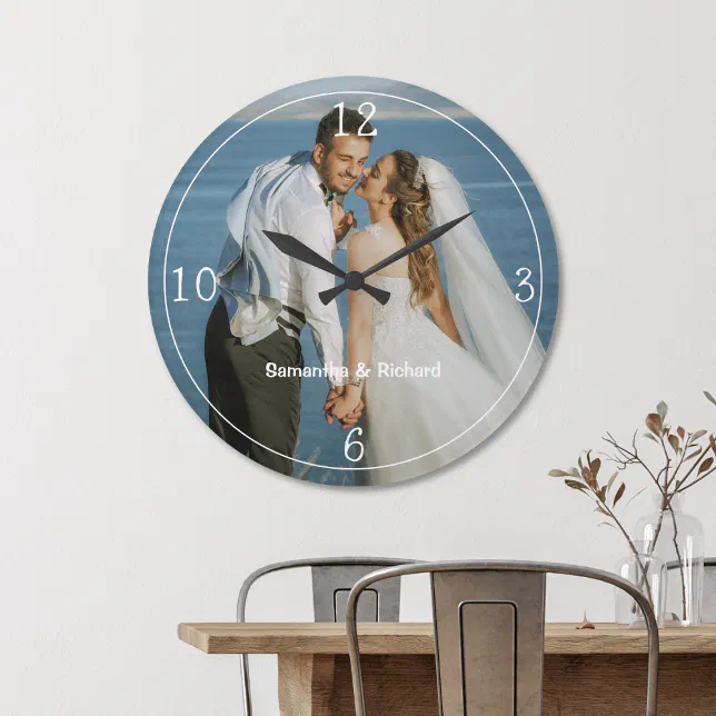 Create Your Own Couple Name Wedding Photo Large Clock | Zazzle