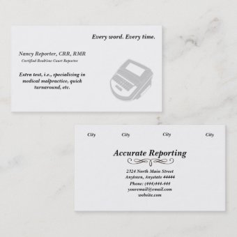 Create Your Own Court Reporter Business Cards | Zazzle