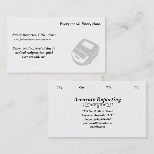 Create Your Own Court Reporter Business Cards | Zazzle