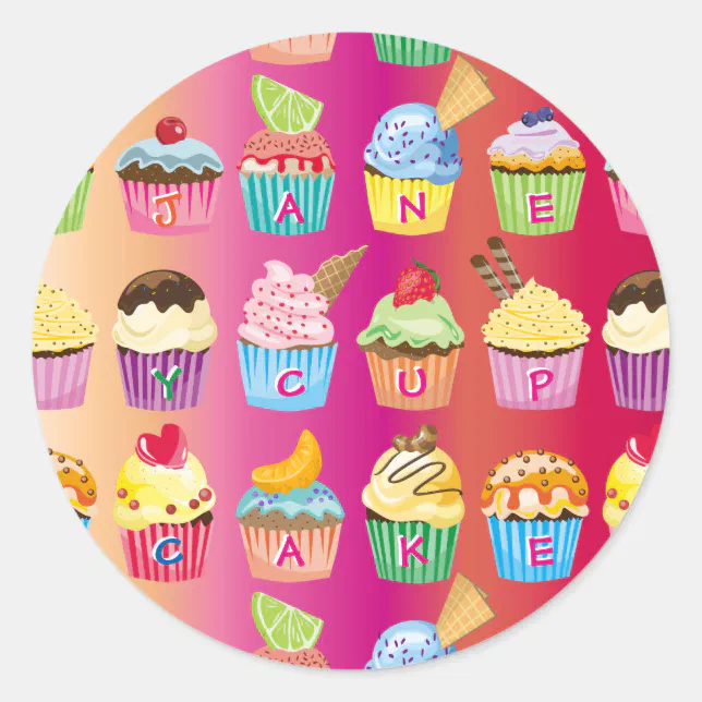 Create Your Own Cupcake Monogram Delicious Treats Classic Round Sticker ...