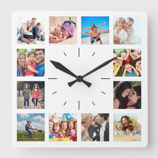 Create Your Own Custom 12 Photo Collage Memories Square Wall Clock | Zazzle