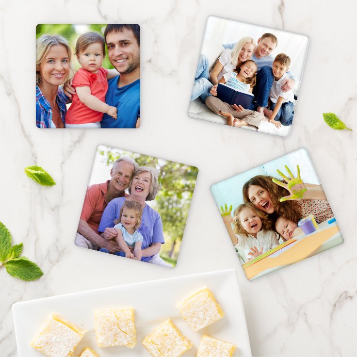 Create Your Own Custom 4 Photo Family Keepsake Coaster Set | Zazzle