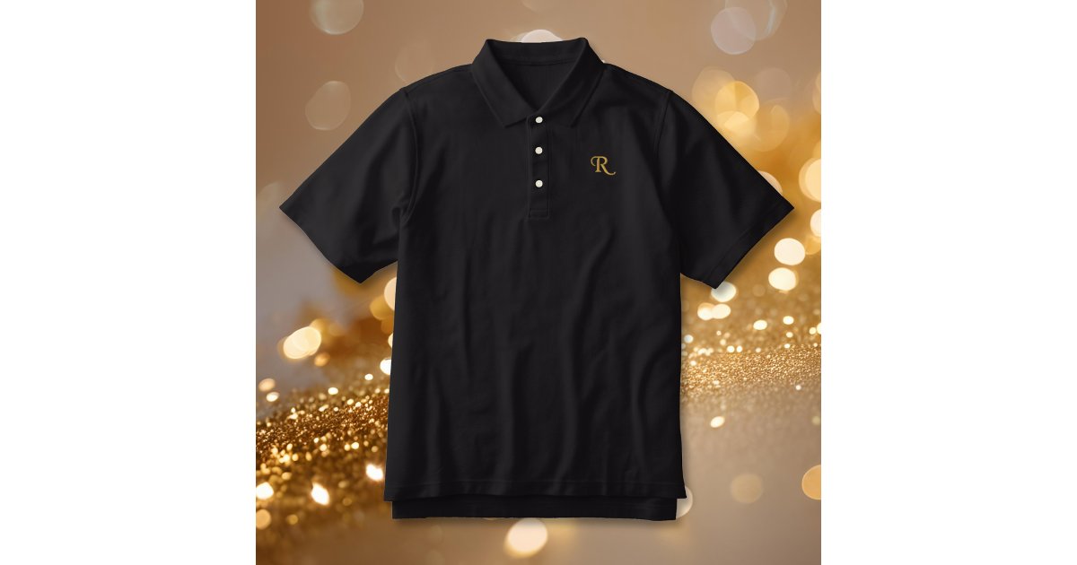 Create Your Own Custom Gold Monogrammed Mens Black Embroidered Polo ...