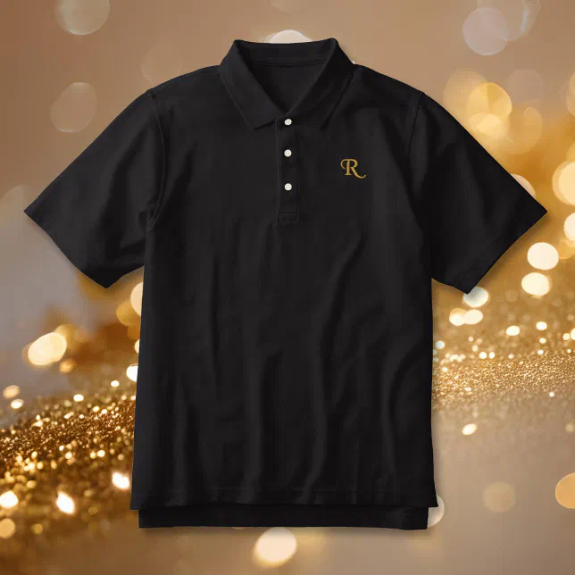 Create Your Own Custom Gold Monogrammed Mens Black Embroidered Polo ...