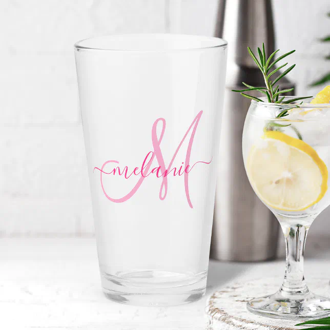 Create Your Own Custom Monogram Name Script Pink Glass | Zazzle