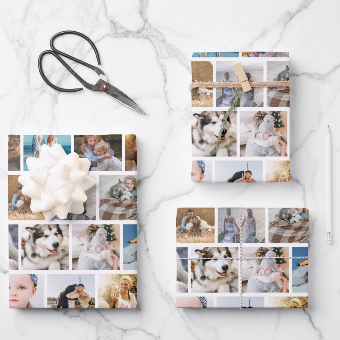 Create Your Own Custom Photo Grid Wrapping Paper Sheets | Zazzle