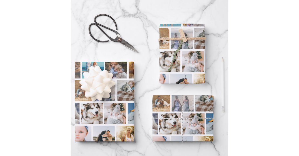 Create Your Own Custom Photo Grid Wrapping Paper Sheets | Zazzle