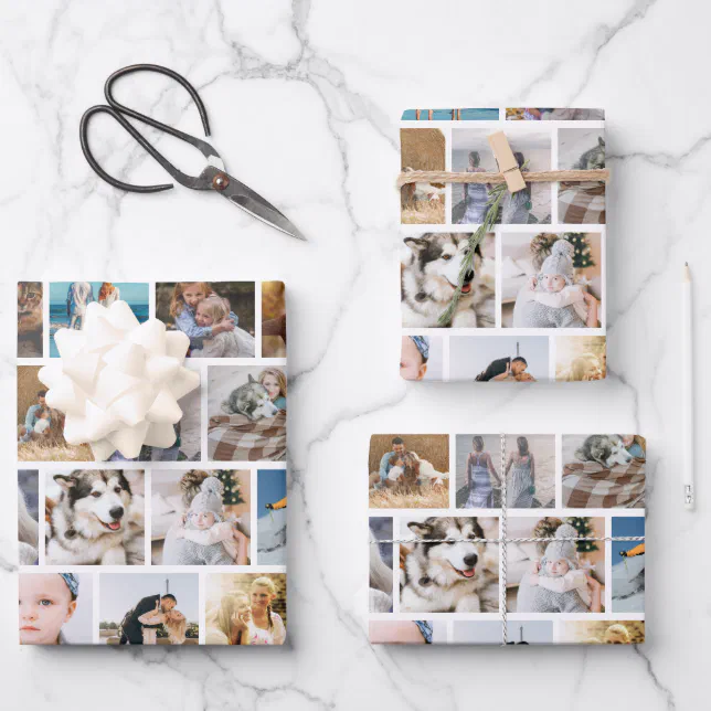Create Your Own Custom Photo Grid Wrapping Paper Sheets | Zazzle