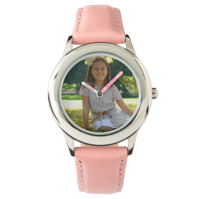 Create Your Own Custom Pink Leather Strap Watch | Zazzle