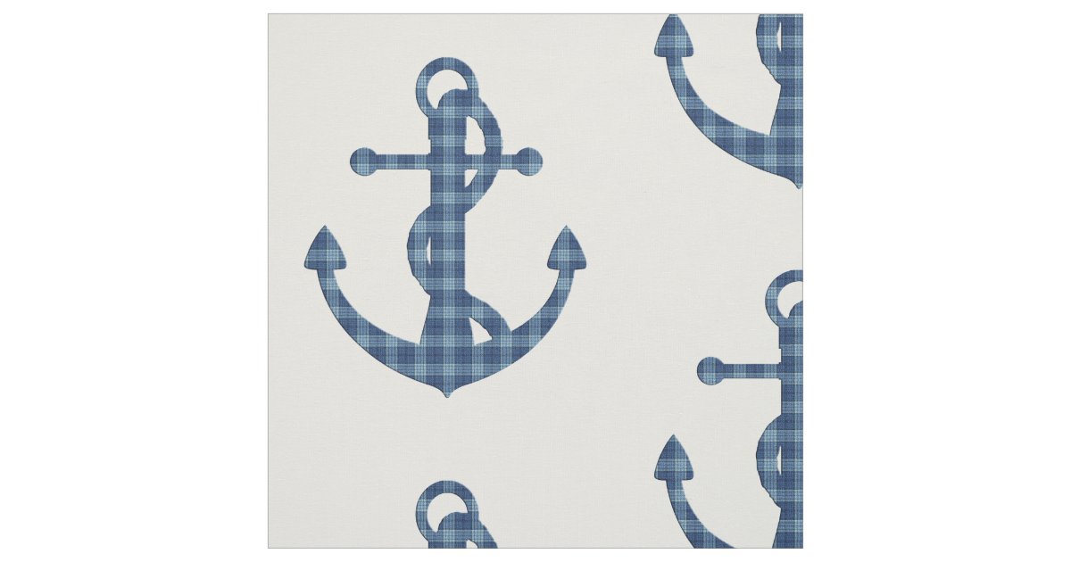 Create your own custom | Plaid tartan blue anchor Fabric | Zazzle