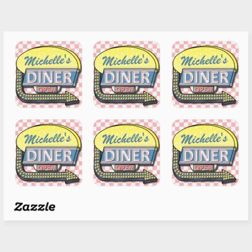 Create Your Own Custom Retro 50's Diner Sign 2 Square Sticker | Zazzle