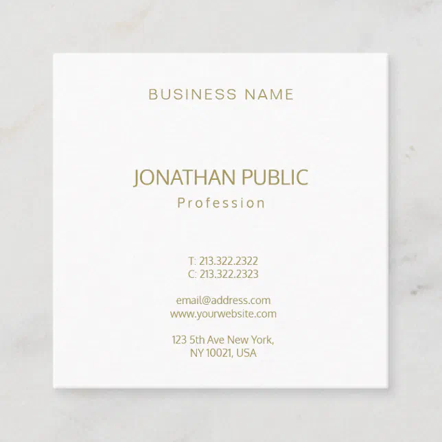 Create Your Own Elegant Gold Font Text Modern Square Business Card | Zazzle