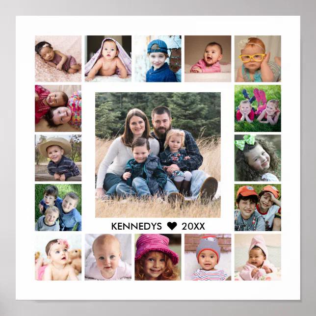 Create Your Own Family Name 17 Photo Collage Poster | Zazzle