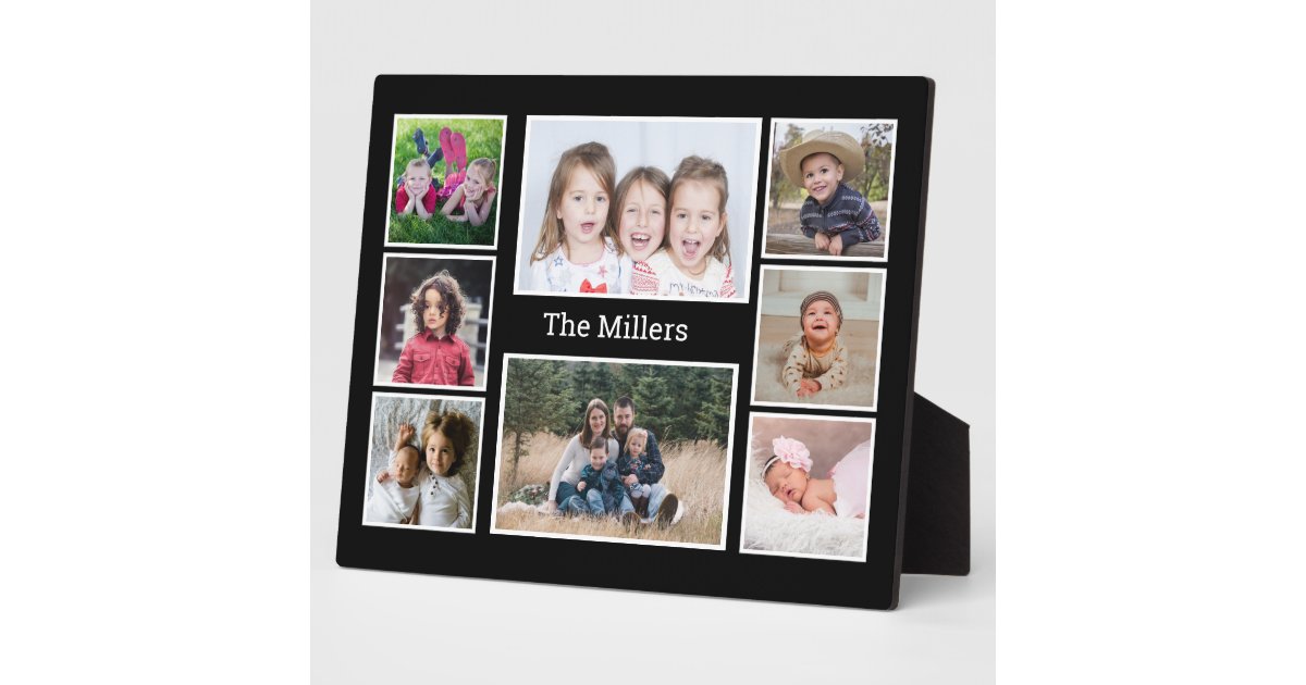 Create Your Own Family Name 8 Photo Collage Black Plaque | Zazzle