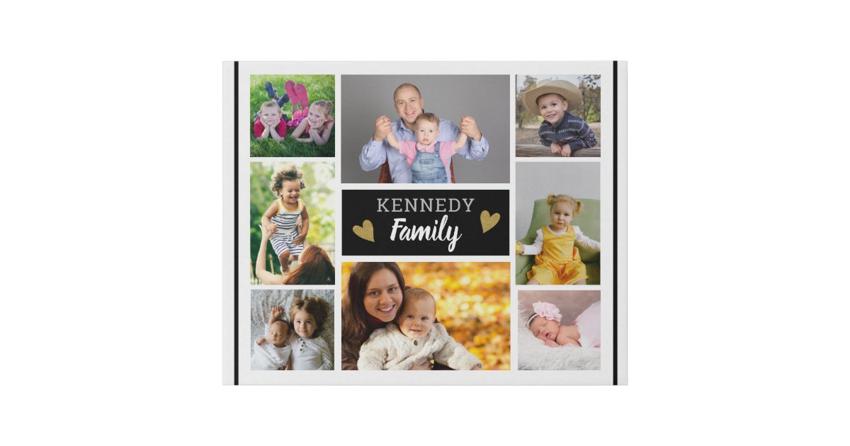 Create Your Own Family Name 8 Photo Collage Faux Canvas Print | Zazzle