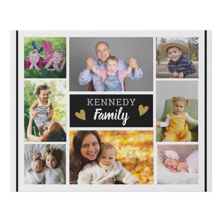 Create Your Own Family Name 8 Photo Collage Faux Canvas Print | Zazzle