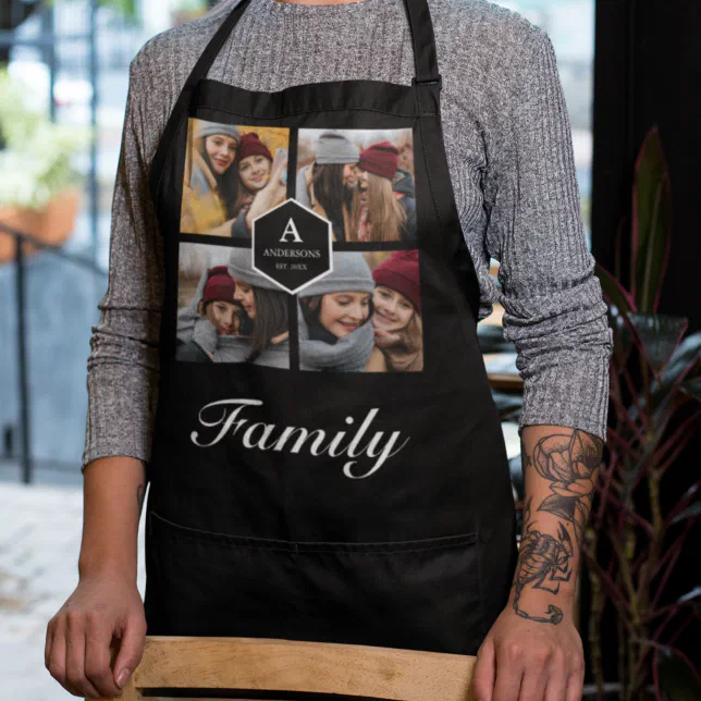 Create Your Own Family Photo Collage Black Apron | Zazzle