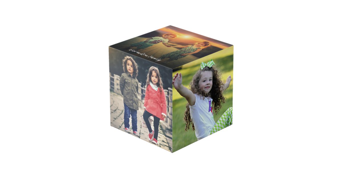Create your own family photo collage monogram cube | Zazzle