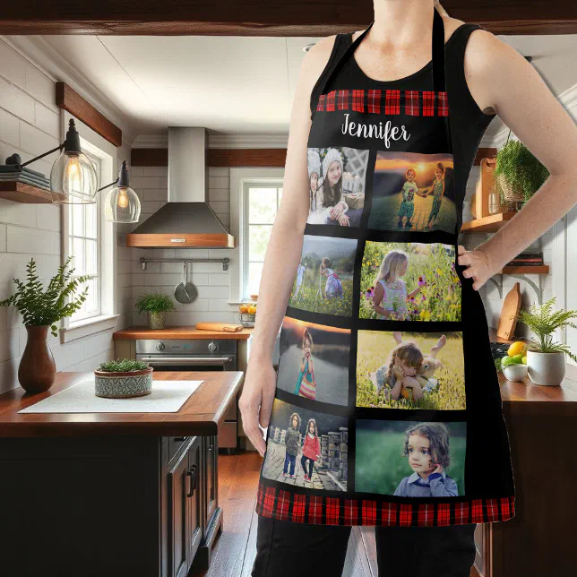 Create your own family photo collage name apron | Zazzle