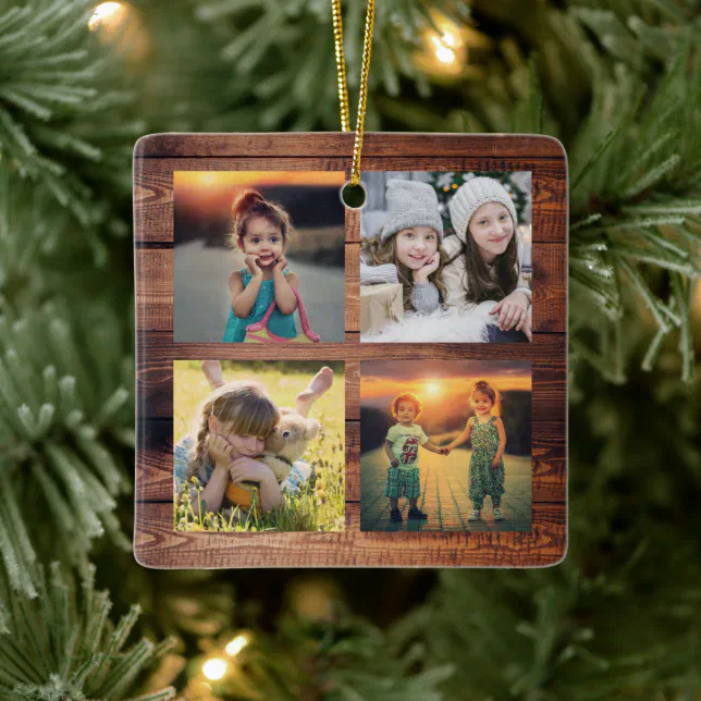 Create your own family photo collage unique ceramic ornament | Zazzle